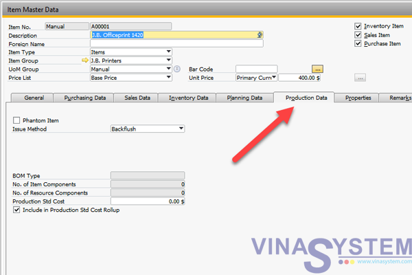Hướng dẫn tạo hàng hóa (Item Master Data) trong SAP Business One